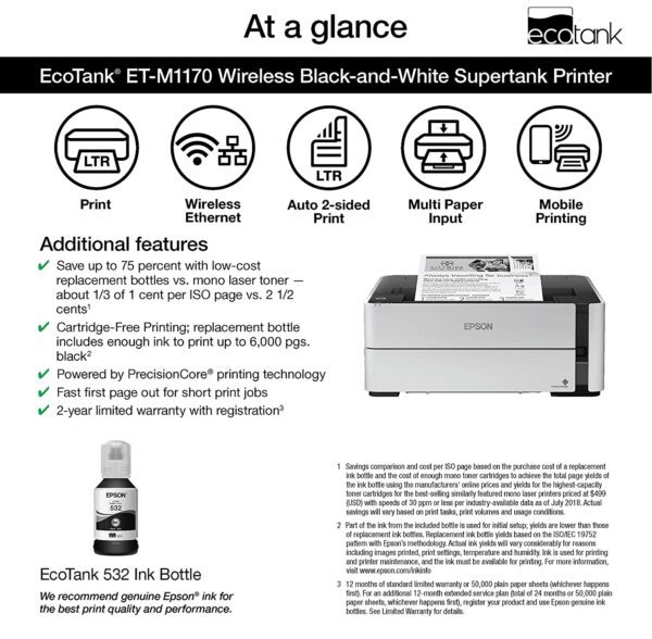 Epson M1170 EcoTank Wireless Monochrome Supertank Printer - Store ...